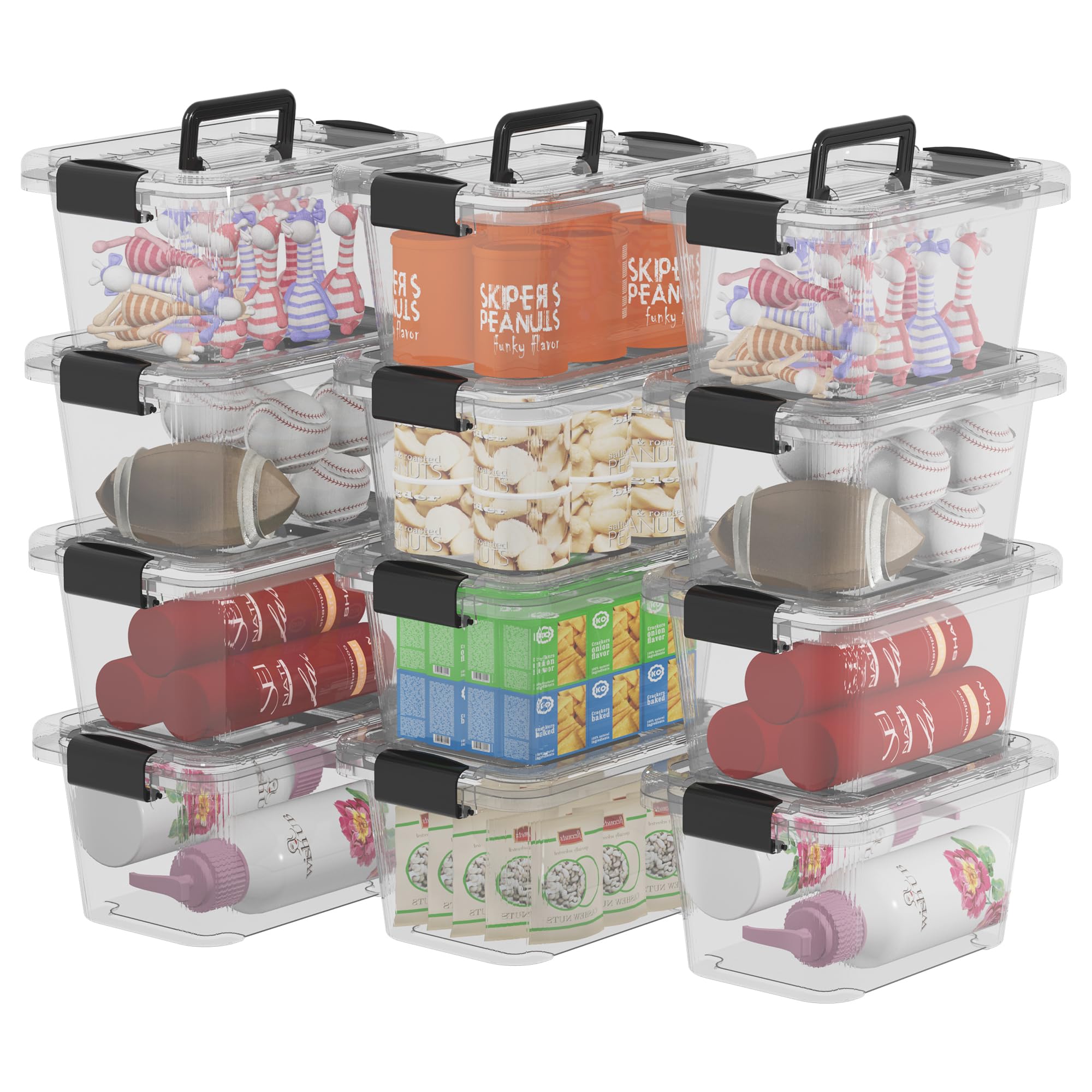 Cetomo 6.8Qt*12 Plastic Storage Bins, Storage Box, 12 Pack, Tote Organizing Container with Durable Lids, Secure Latching Buckles and Handles, Stackable and Nestable, Clear