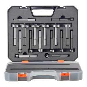 vevor forstner bit set, 16 pcs forstner drill bits set, 1/4" to 1-5/8", carbon steel, with universal round shank, forstner drill bit for wood and composite board, forstner bits for woodworking