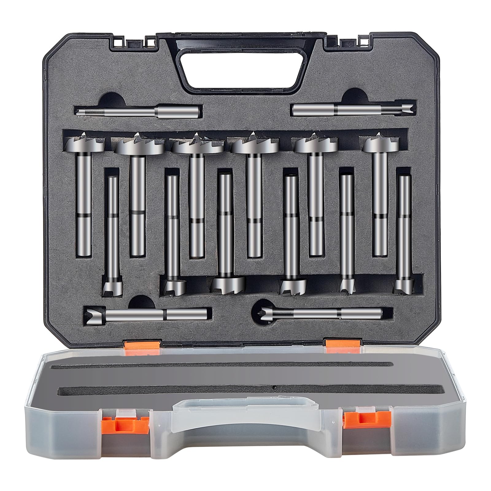 VEVOR Forstner Bit Set, 16 Pcs Forstner Drill Bits Set, 1/4" to 1-5/8", Carbon Steel, with Universal Round Shank, Forstner Drill Bit for Wood and Composite Board, Forstner Bits for Woodworking