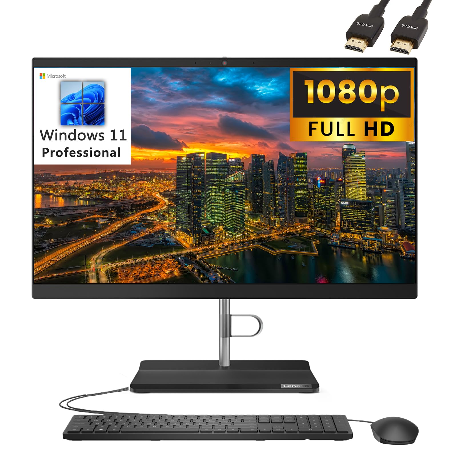 Lenovo V50a 24 AIO 23.8" FHD Business All-in-One Desktop Computer, Intel Core i3-10100T (Beat i5-8300H), 64GB DDR4 RAM, 2TB PCIe SSD, DVDRW, WiFi, Bluetooth 5.0, Keyboard and Mouse, Windows 11 Pro