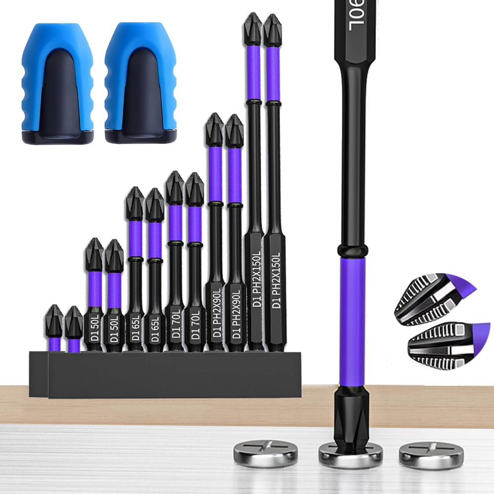 Upgraded High Hardness and Strong Magnetic Bit, D1 Anti-Slip and Shock-Proof Bits with Phillips Screwdriver Bits, Aneedtools Magnetic Bits, Magnetic Screwdriver Set (2Set)