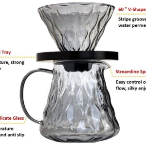 HYAXGM Pour Over Coffee Maker, 20oz/600ML Glass Carafe with Glass Coffee V60 Paper Filter 100 Sheets，Glass Pour Over Coffee Dripper With Wooden Base Stand，Drip Coffee Maker Set for Home or Office