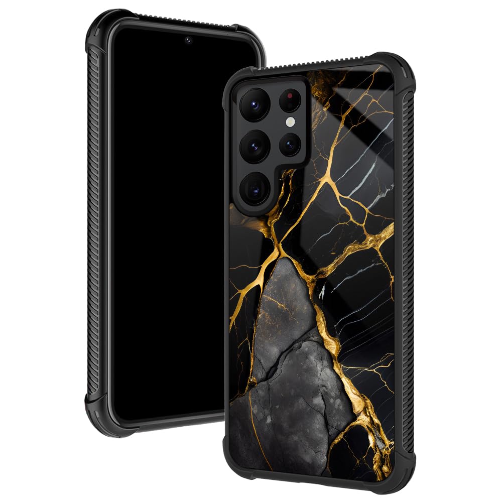 TnXee Case Compatible with Samsung Galaxy S23 Ultra,Black Gold Marble Galaxy S23 Ultra Cases for Boys,Shockproof Non-Slip Soft TPU Case Compatible with Samsung Galaxy S23 Ultra 6.8-inch