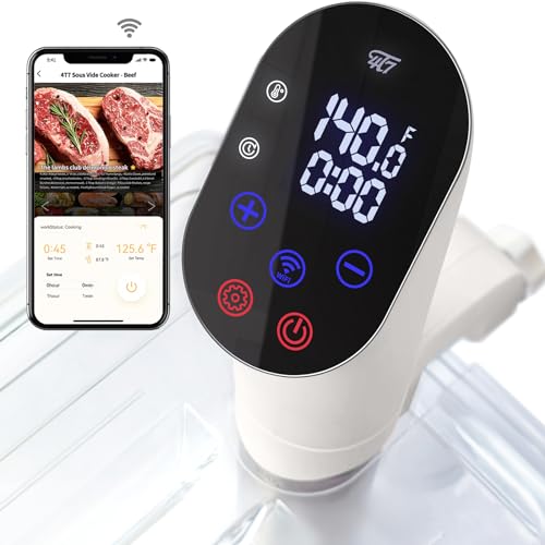 4T7 Sous Vide Machine 1100W, Sous Vide Precision Cooker, Waterproof Wifi App Control, Ultra Quiet Immersion Circulator with Recipes, Accurate Temperature and Time Control with Adjustable Clamp, White