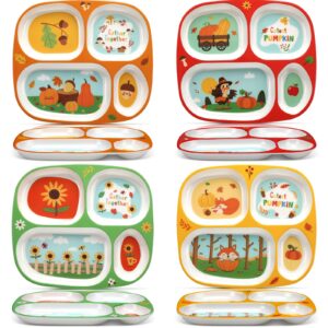 suttmin 8 pcs fall thanksgiving kids divided plates fall plates dinnerware set for kids bulk plastic thanksgiving themed serving dishes pumpkin turkey sunflower pine nut self-feeding dishwasher safe