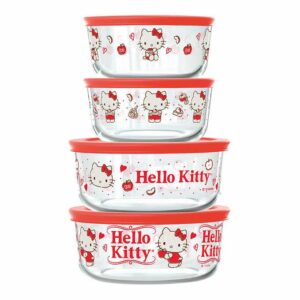 pyrex 8-piece decorated hello kitty glass food storage set, 1459394