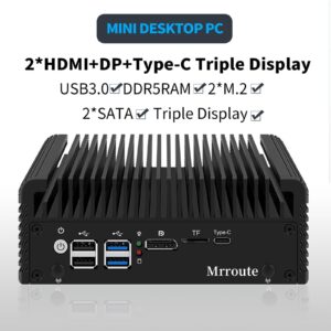 Mrroute Intel Alder Lake-N i3-N305 Fanless Mini PC with Win 11 DDR5 No RAM No SSD 4 Lans 3 Screens Display 2X HDMI&DP&Type-C Pocket Mini Desktop Computer