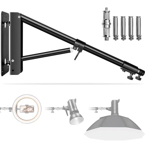 Wall Mounting Triangle Boom Arm for Ring Light: Max 51inch, 180º Flexible Rotation, Save Space, Adjustable Camera Mount Up to 4.26ft for Photography Light, Monolight, Softbox, Umbrella, Reflector etc.