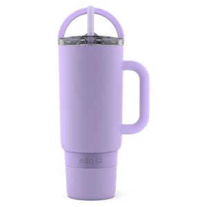 ello port 40oz tumbler with carry loop & integrated handle, vacuum insulated stainless steel reusable water bottle, travel mug with leak proof lid & straw, perfect for iced coffee & tea, lilac