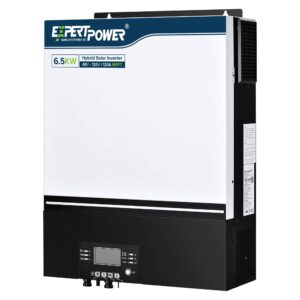 expertpower 6500w 48v - 120v hybrid solar inverter | 120a mppt solar controller | 120v / 240v split phase (2 units needed) | max. 39kw parallel | ul1741 | wifi | home, cabin, off-grid solar system