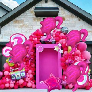 CYMYLAR 2Pcs Pink Girls Head Balloons, 28in, 224in, 1 Roll 32ft Balloon Ribbon for Birthday Party Decorations