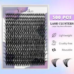 Lash Extension Kit 50D Fluffy Cluster Eyelash Extensions Kit 300 Pcs DIY Individual Lashes Kit with Lash Bond and Seal and Lashes Tweezers 8-16mm Mix D Curl Wispy False Eyelashes Pack, by Yaiseiko