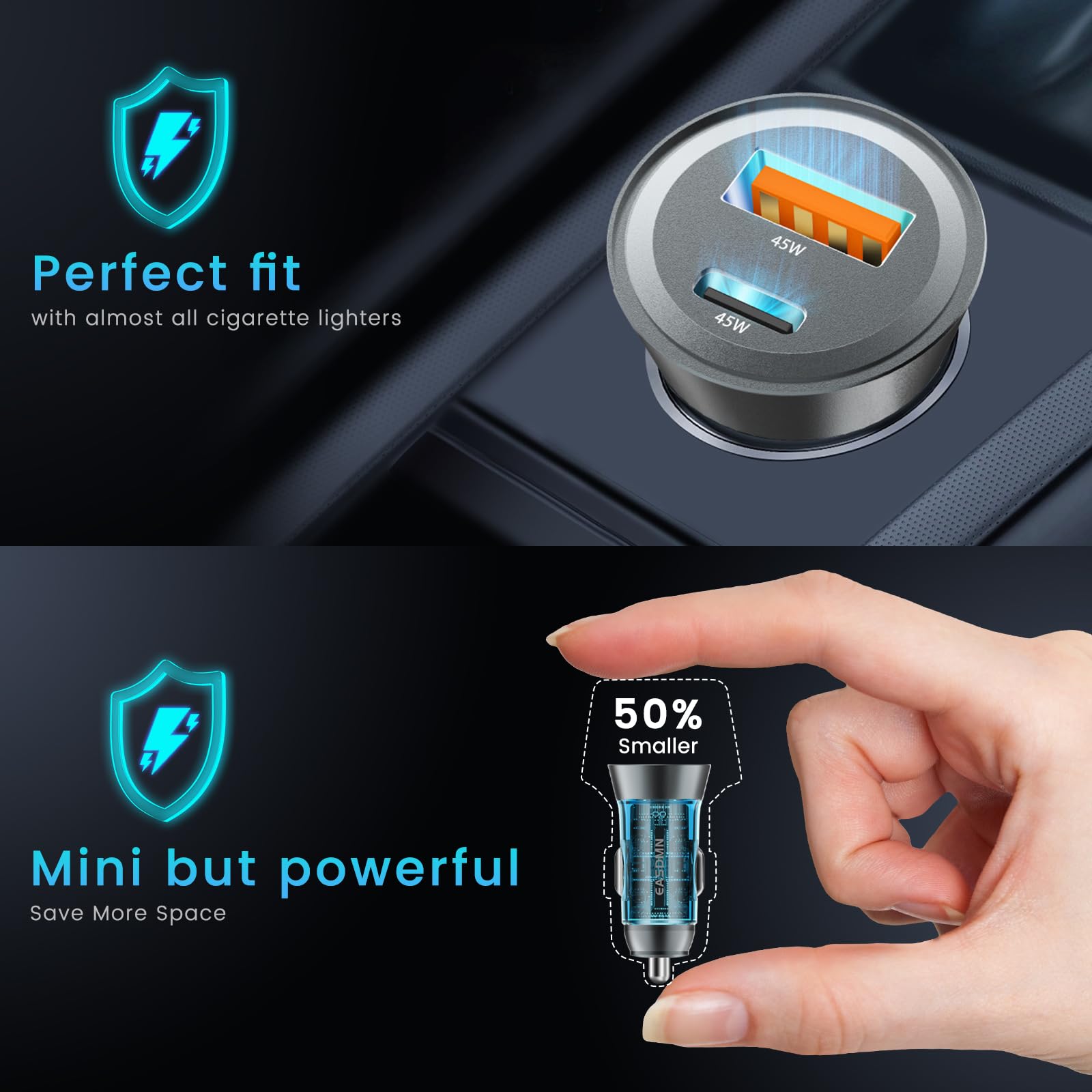 2-Pack 90W USB C Super Fast Car Charger, Dual-Port [PD/PPS 45W & QC 45W] Car Cigarette Lighter USB Charger Adaper for Samsung Galaxy S24 Ultra/S24+/S23 Ultra/S22+/S20,Note 20/10+,Tab S9/S8, iPhone 15…