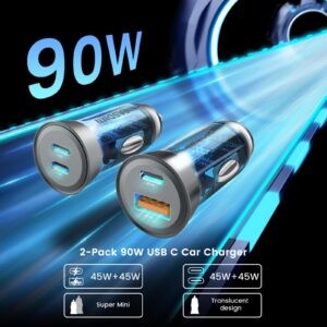 2-Pack 90W USB C Super Fast Car Charger, Dual-Port [PD/PPS 45W & QC 45W] Car Cigarette Lighter USB Charger Adaper for Samsung Galaxy S24 Ultra/S24+/S23 Ultra/S22+/S20,Note 20/10+,Tab S9/S8, iPhone 15…