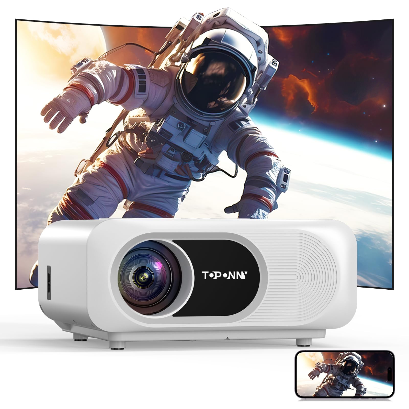 [Electric Focus] 4K Projector with WiFi and Bluetooth 5.2, TOPONNY C12 Native 1080P 500 ANSI Video Projector, P2P Mirroring Portable Outdoor Movie Projector, Smart Home Projector for Phone/PC/TV Stick