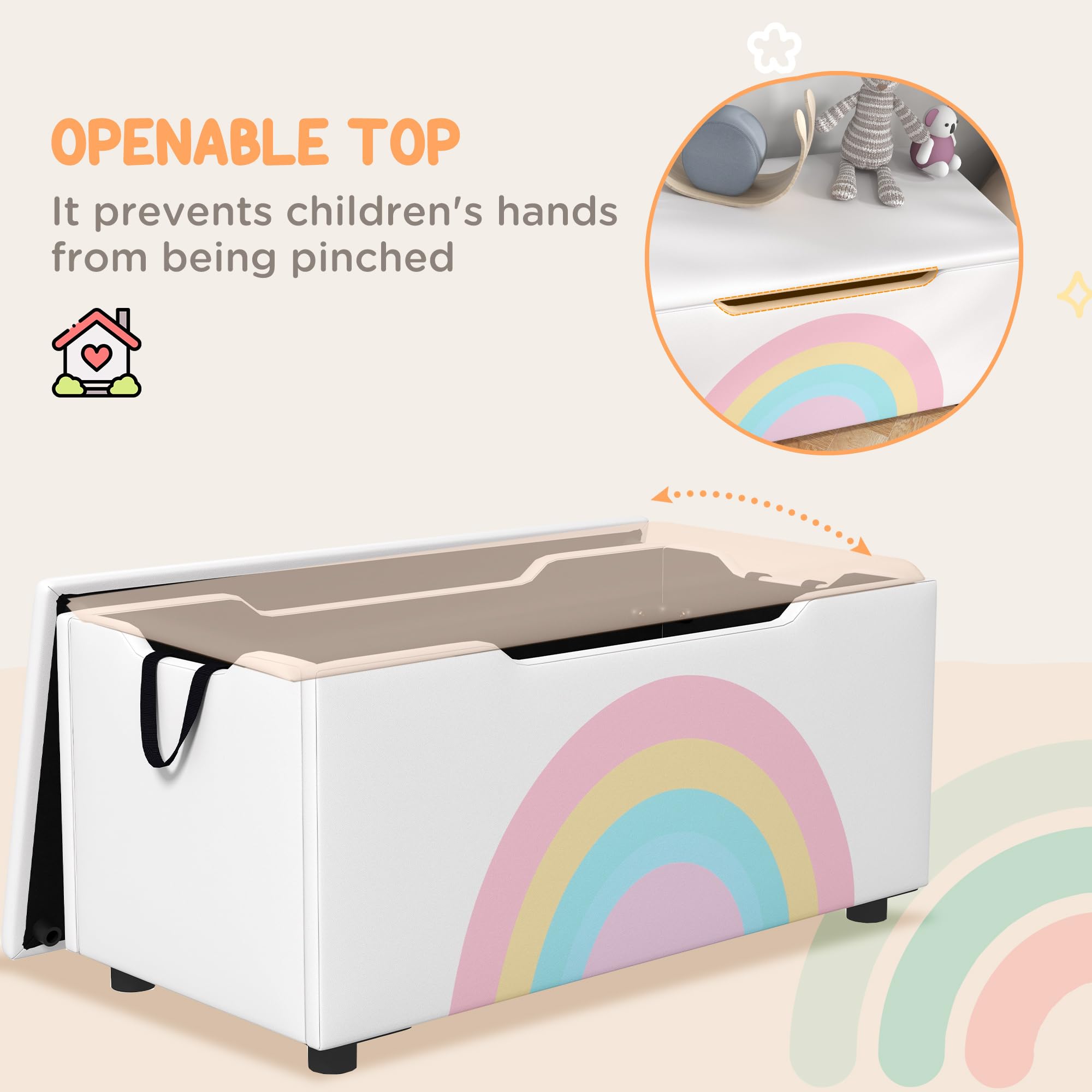 Qaba Kids Toy Box Chest, Lightweight Toy Organizer with Storage, Top Lid, and Side Handles for Nursery Room, Playroom, Bedroom, Aged 3-8 Years Old, 29.5" x 14.5" x 15", White