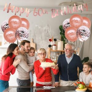 Happy 60th Birthday Banners Women, Rose Gold 60th Birthday Decorations Kit with Happy 60th Birthday Banner Bunting 12Inch Happy 60th Birthday Confetti Balloons for 60th Birthday Party Supplies