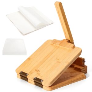 ackitry bamboo tortilla press 10 inch, square tortilla maker with 60 pcs parchment paper and dough scraper, mexican tortillera presser for homemade tortillera, pataconera, and dough press (4.5”- 10")