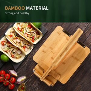 Ackitry Bamboo Tortilla Press 10 Inch, Square Tortilla Maker with 60 PCS Parchment Paper and Dough Scraper, Mexican Tortillera Presser for Homemade Tortillera, Pataconera, and Dough Press (4.5”- 10")