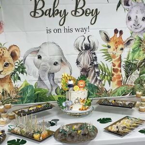 Jungle Safari Animal Cake Topper with Lion Giraffe Monkey Elephant Zebra for Wild Animals Themed Birthday Baby Shower Party Supplies (STYLE 1)