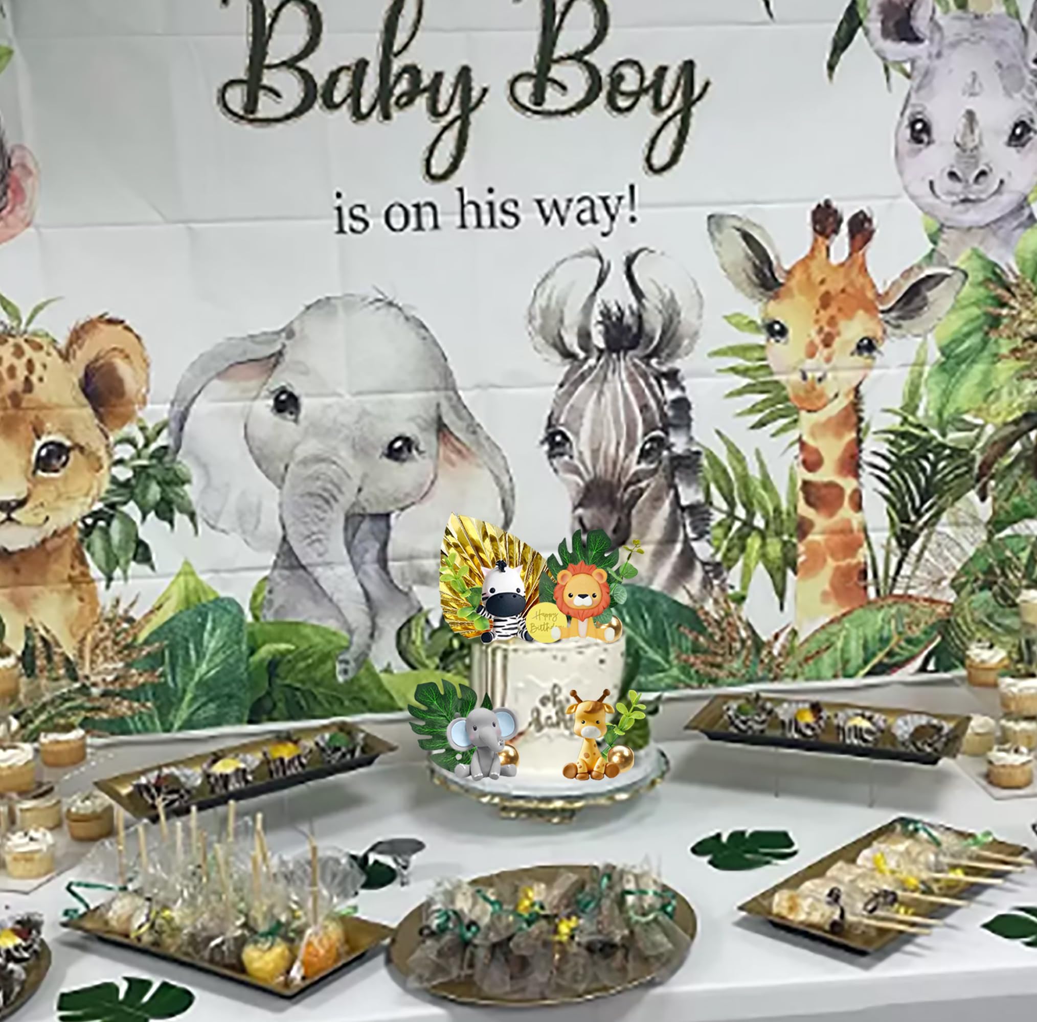 Jungle Safari Animal Cake Topper with Lion Giraffe Monkey Elephant Zebra for Wild Animals Themed Birthday Baby Shower Party Supplies (STYLE 1)