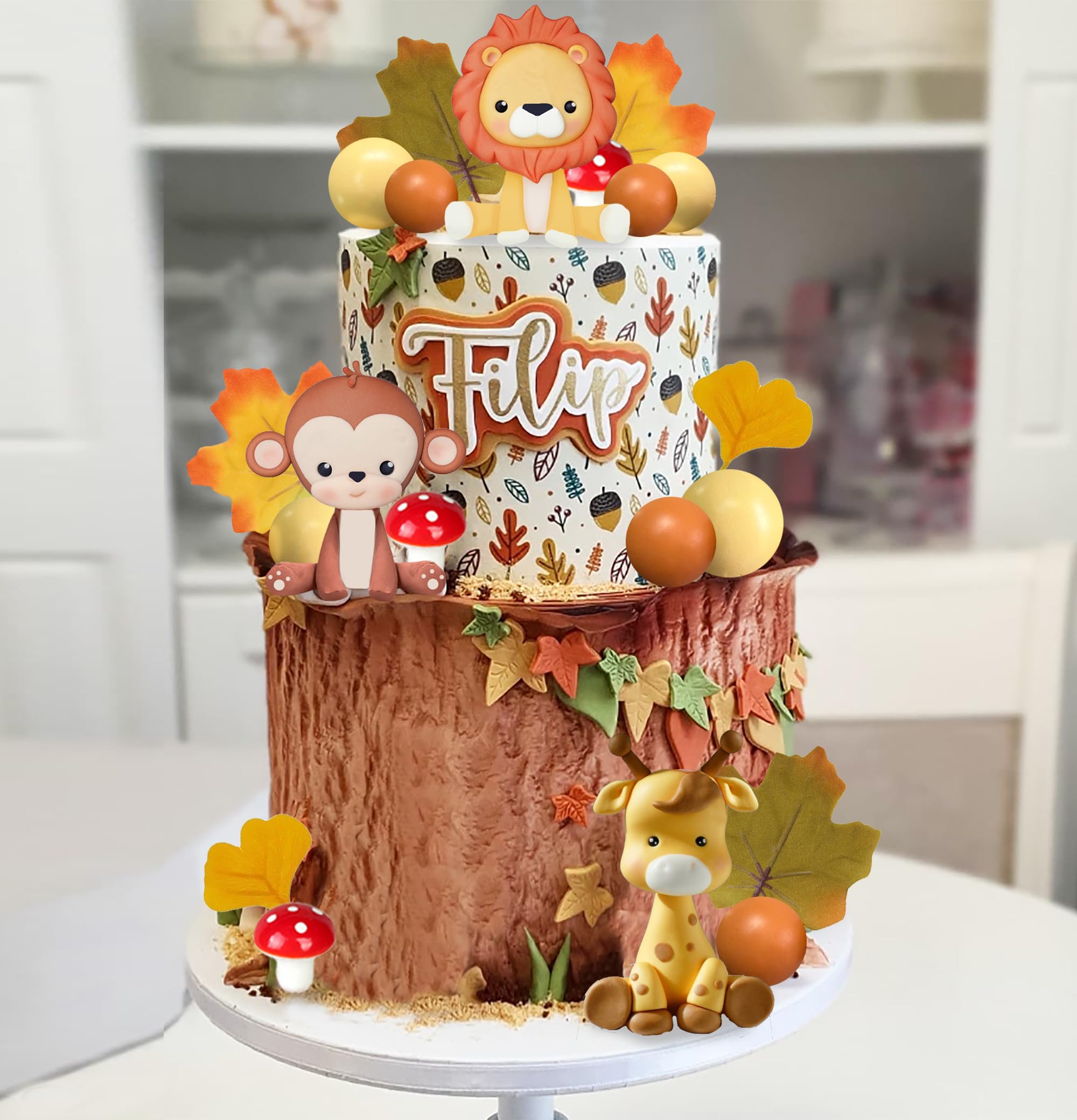 Jungle Safari Animal Cake Topper with Lion Giraffe Monkey Elephant Zebra for Wild Animals Themed Birthday Baby Shower Party Supplies (STYLE 1)