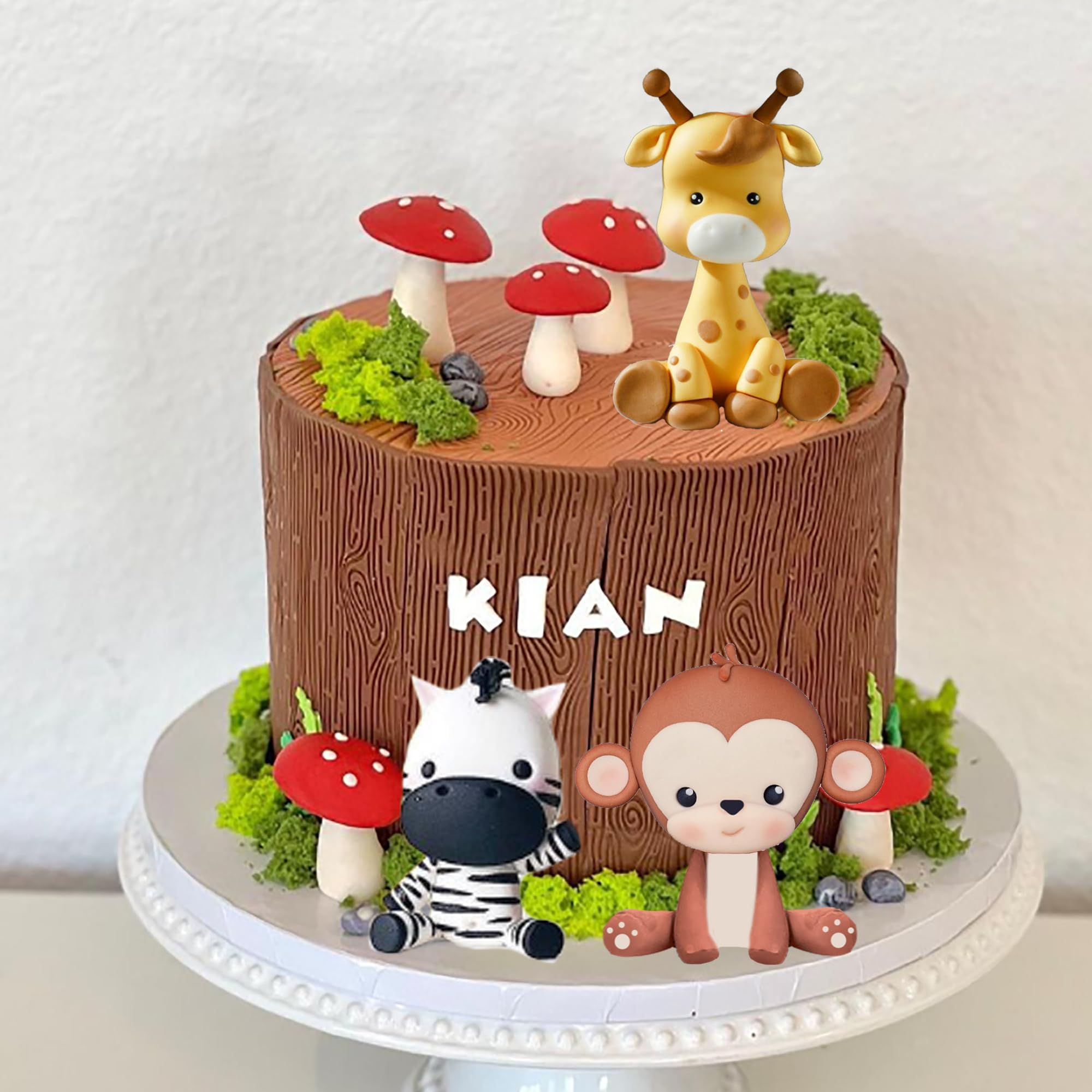 Jungle Safari Animal Cake Topper with Lion Giraffe Monkey Elephant Zebra for Wild Animals Themed Birthday Baby Shower Party Supplies (STYLE 1)