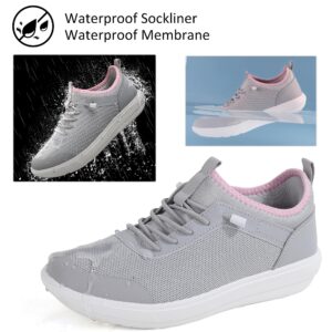 TEYTAP Women's Walking Shoes Casual Ultra-Light Waterproof Cushion Comfortable Tennis Shoes Breathable Fashion Slip On Flat Mesh Sneakers Grey