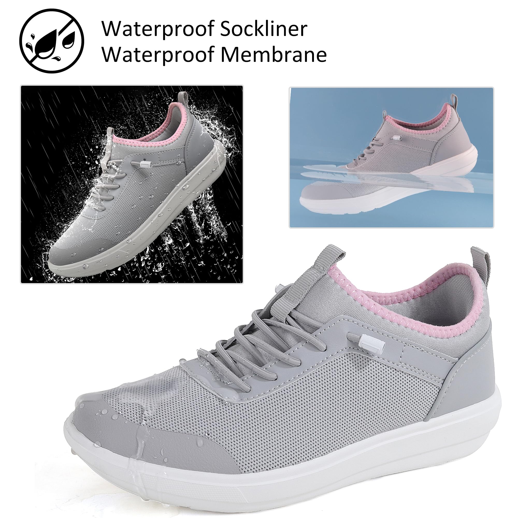 TEYTAP Women's Walking Shoes Casual Ultra-Light Waterproof Cushion Comfortable Tennis Shoes Breathable Fashion Slip On Flat Mesh Sneakers Grey