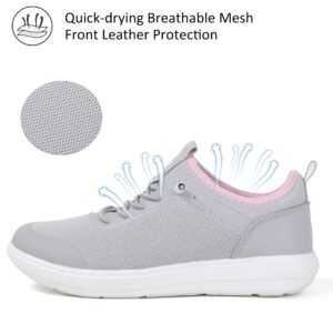 TEYTAP Women's Walking Shoes Casual Ultra-Light Waterproof Cushion Comfortable Tennis Shoes Breathable Fashion Slip On Flat Mesh Sneakers Grey