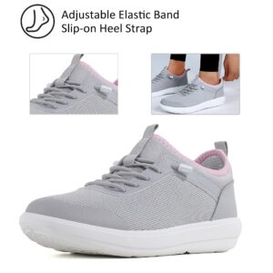 TEYTAP Women's Walking Shoes Casual Ultra-Light Waterproof Cushion Comfortable Tennis Shoes Breathable Fashion Slip On Flat Mesh Sneakers Grey