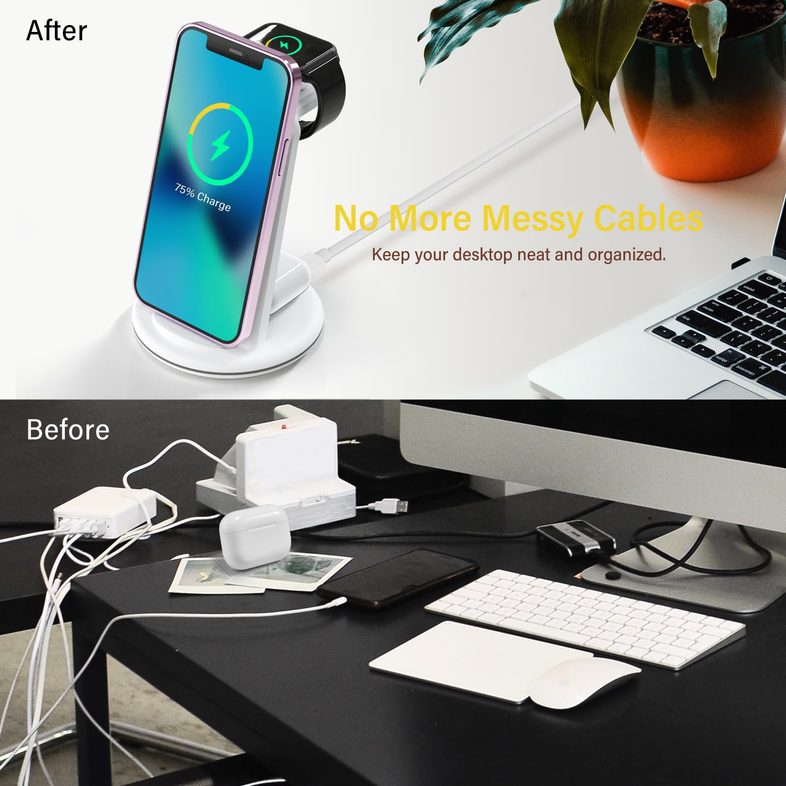 3 in 1 Wireless Charger for iPhone, Fast Charger Stand Dock for Multiple Devices, Wireless Charging Station for iPhone 14/13/12/SE/X/XR/XS, iWatch Series 8/7/6/5/4, AirPods 3/2/Pro, and More