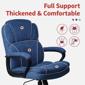 CLATINA Ergonomic Executive Cloth Office Chair with Upholstered Swivel Adjustable Height Thick Padding Headrest and Armrest for Home Office (Blue)