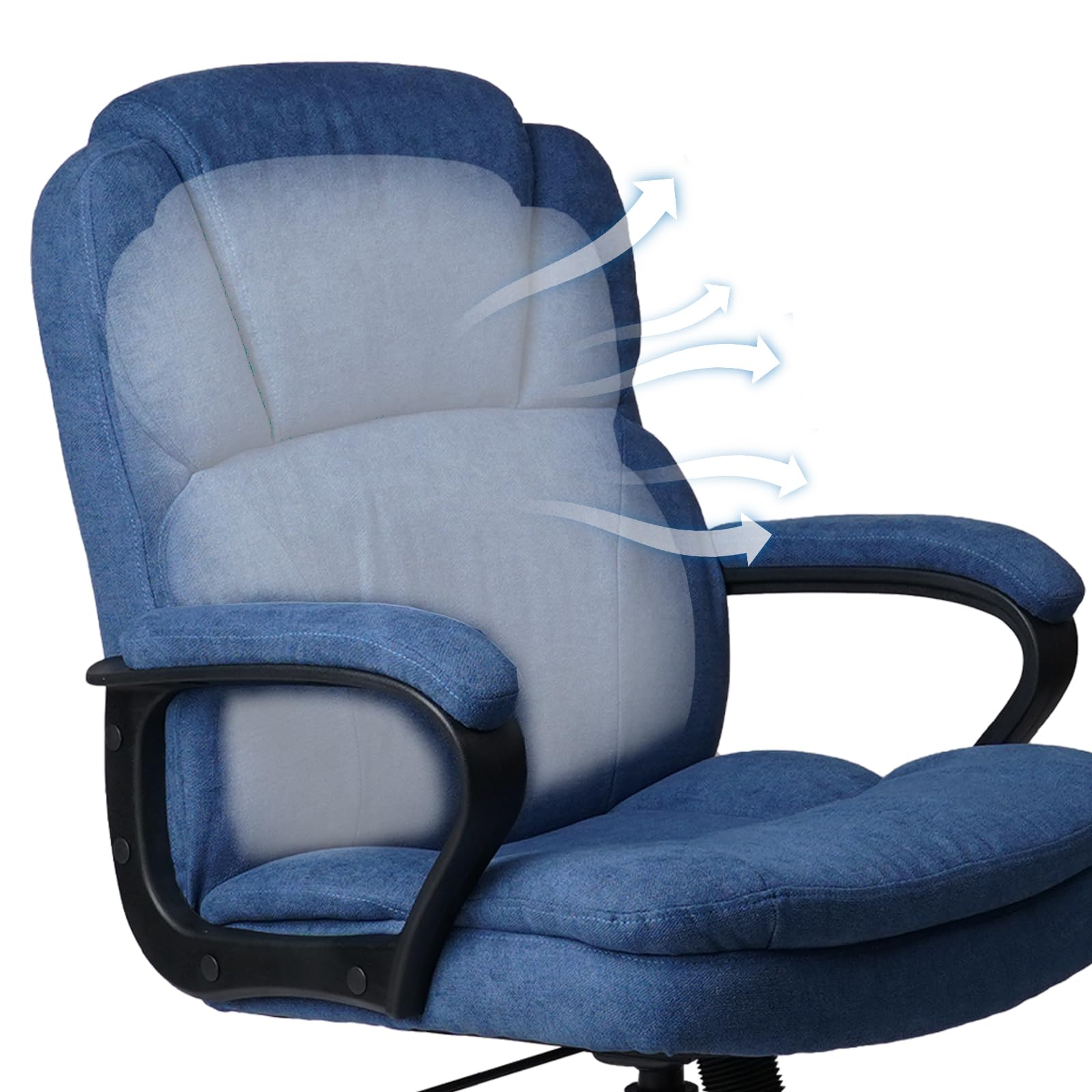 CLATINA Ergonomic Executive Cloth Office Chair with Upholstered Swivel Adjustable Height Thick Padding Headrest and Armrest for Home Office (Blue)