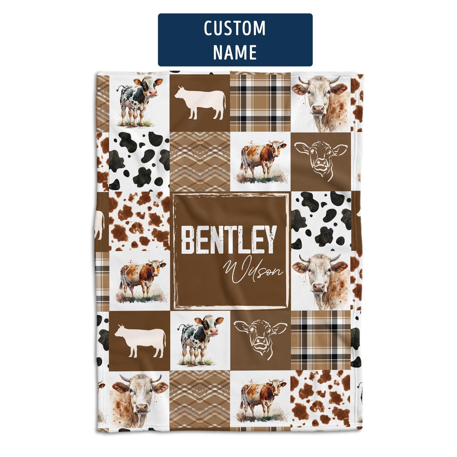 Cow Baby Blankets, Baby Western Stuff, Cowboy Baby Blanket with Name, Personalized Baby Blankets for Boys Girls, Custom Name Baby Blankets, Cow Prints Swaddle Blanket for Crib Stroller Travel Bed