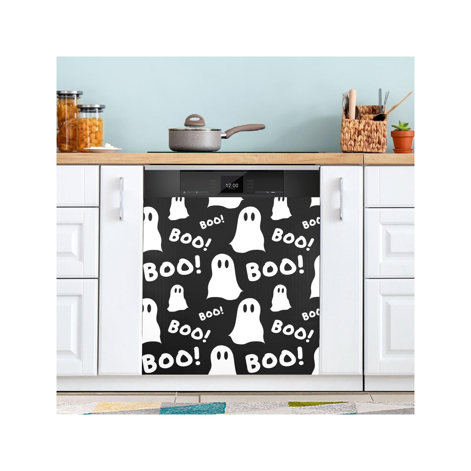 Halloween Boo Ghosts Dishwasher Magnet Cover Decorative Magnetic Sticker Refrigerator Panel Door Decal for Kitchen Home Cabinet 23" W * 26" H