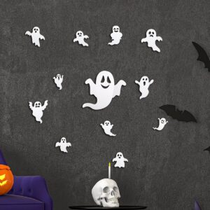 Halloween Ghost Wall Decor 24 Pcs 3D Cute Ghost Stickers Set Halloween Decorations Reusable Self-Adhesive White Ghost Wall Decals Halloween Party Supplies for Gothic Home Window Door Wall Room Decor