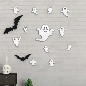 Halloween Ghost Wall Decor 24 Pcs 3D Cute Ghost Stickers Set Halloween Decorations Reusable Self-Adhesive White Ghost Wall Decals Halloween Party Supplies for Gothic Home Window Door Wall Room Decor