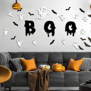 Halloween Ghost Wall Decor 24 Pcs 3D Cute Ghost Stickers Set Halloween Decorations Reusable Self-Adhesive White Ghost Wall Decals Halloween Party Supplies for Gothic Home Window Door Wall Room Decor