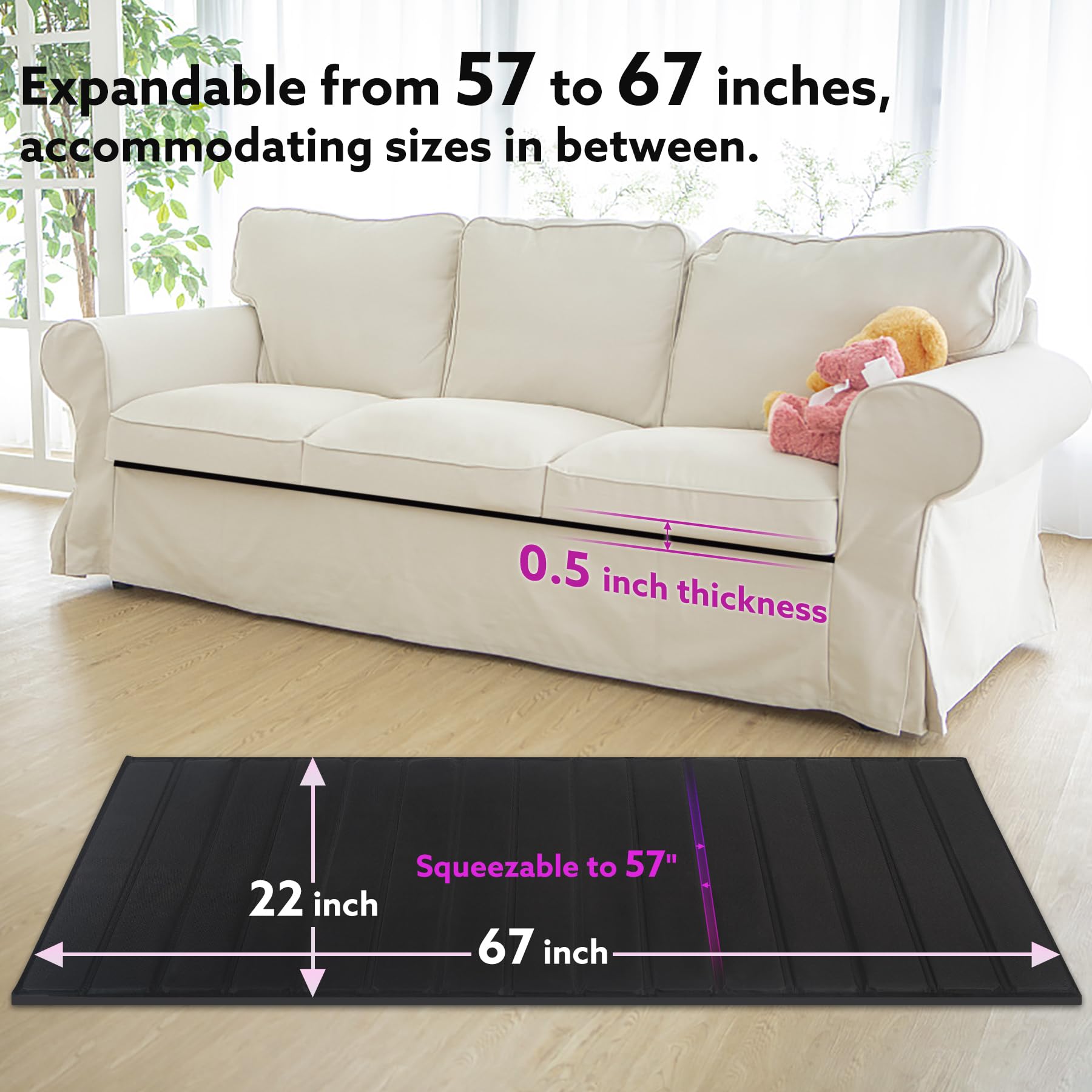 HomeProtect Couch Cushion Support Extra Deep Sagging Sofa Cushion Support [22" x57-67] Under Cushion Support Insert Replacement for Sagging Seat Firm Insert Boards for Saggy Couches Couch Accessories