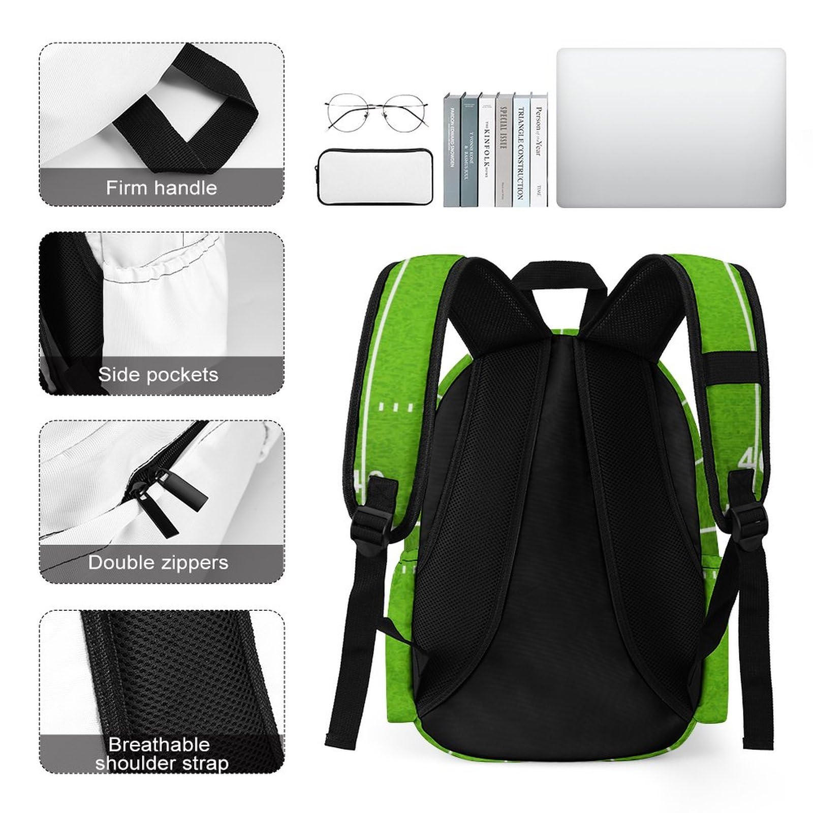 American Football Field Travel Backpack Lightweight 16.5 Inch Computer Laptop Bag Casual Daypack for Men Women