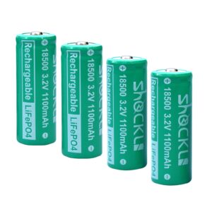 funkawa 18500 3.2v solar batteries, shockli 18500 3.2 volt 1100mah lifepo4 lithium phosphate rechargeable solar battery for outdoor solar lights (4-pack)