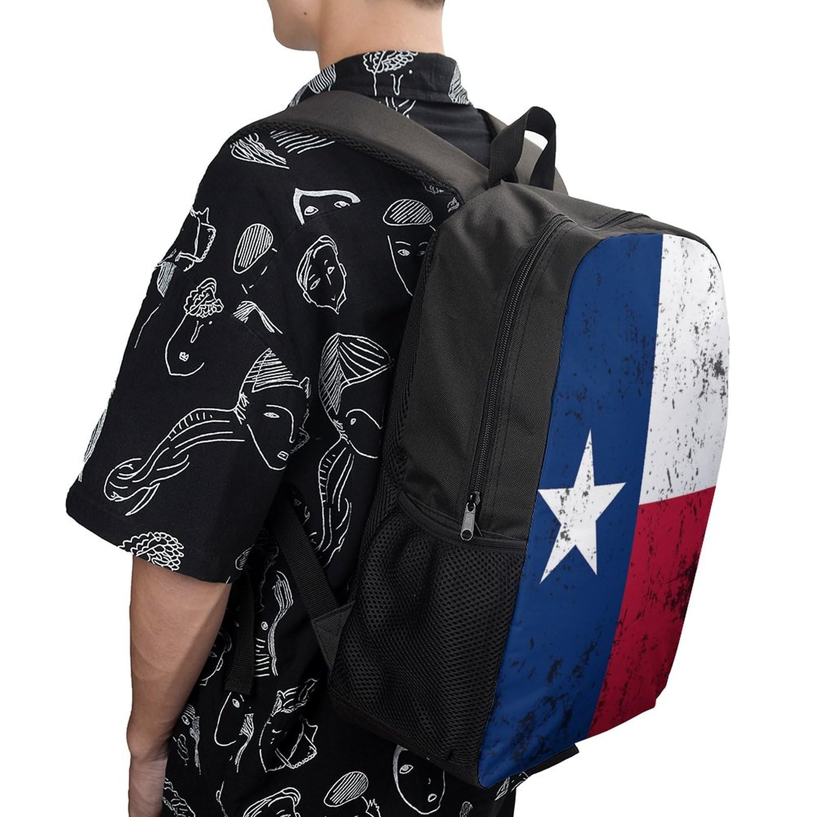 Retro Texas State Flag Travel Backpack Casual 17 Inch Large Daypack Shoulder Bag with Adjustable Shoulder Straps