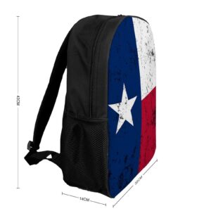 Retro Texas State Flag Travel Backpack Casual 17 Inch Large Daypack Shoulder Bag with Adjustable Shoulder Straps