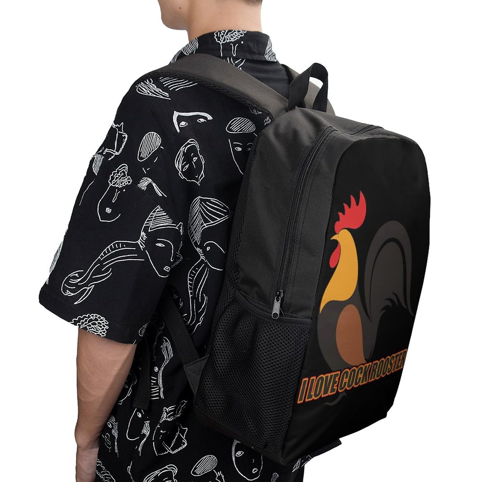 I Love Cock Rooster2 Travel Backpack Casual 17 Inch Large Daypack Shoulder Bag with Adjustable Shoulder Straps