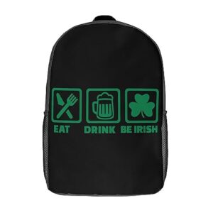 eat drink and be irish travel backpack casual 17 inch large daypack shoulder bag with adjustable shoulder straps