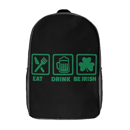 Eat Drink and Be Irish Travel Backpack Casual 17 Inch Large Daypack Shoulder Bag with Adjustable Shoulder Straps