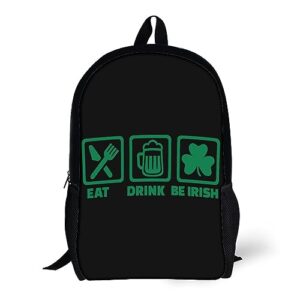 Eat Drink and Be Irish Travel Backpack Casual 17 Inch Large Daypack Shoulder Bag with Adjustable Shoulder Straps