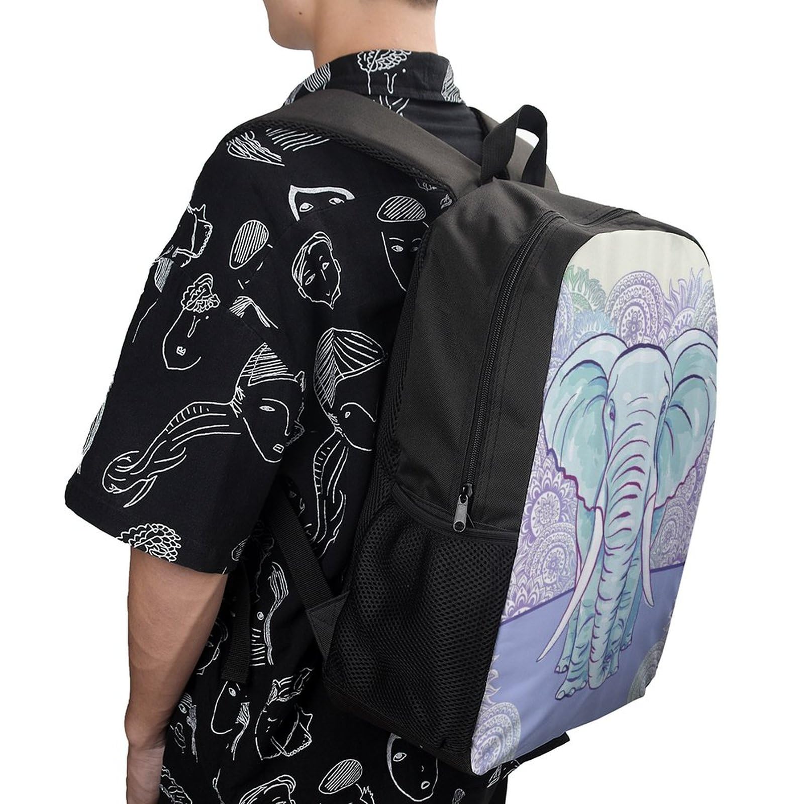 Watercolor Elephant Travel Backpack Casual 17 Inch Large Daypack Shoulder Bag with Adjustable Shoulder Straps