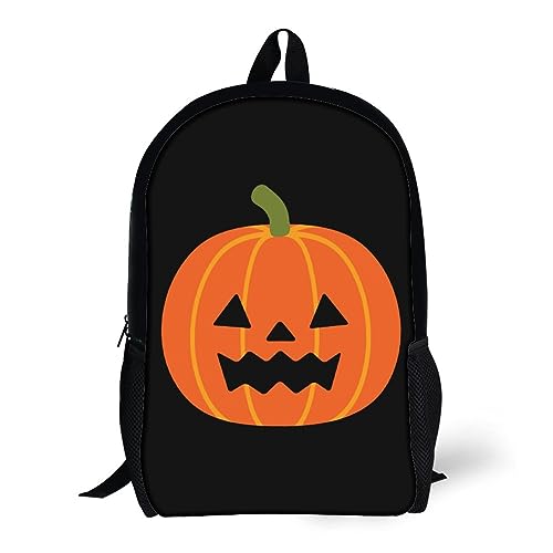 Halloween Pumpkin Travel Backpack Casual 17 Inch Large Daypack Shoulder Bag with Adjustable Shoulder Straps